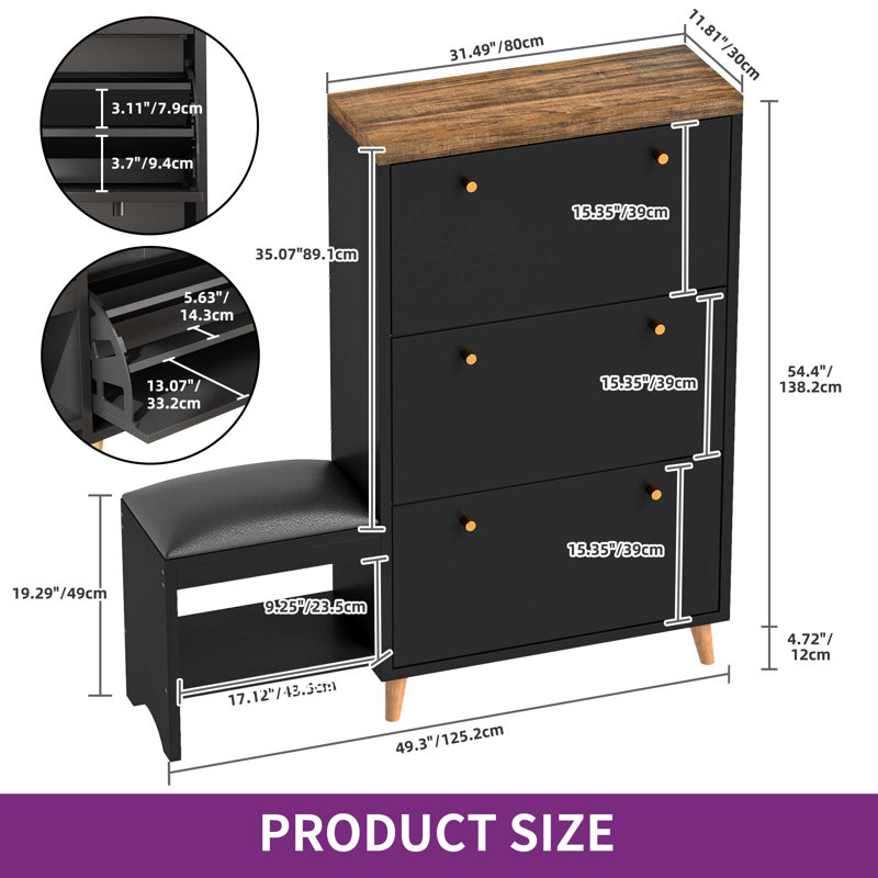 Corrigan Studio® Modern Narrow Hidden Shoe Storage Cabinet Organizer ...