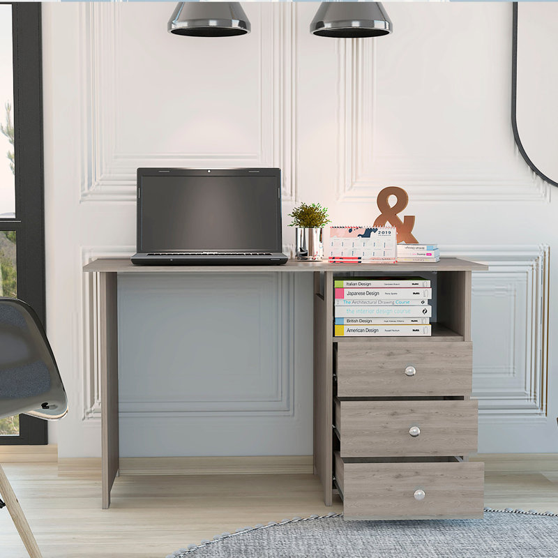 Latitude Run® 3 Drawers Computer Desk with Open Storage Cabinet | Wayfair