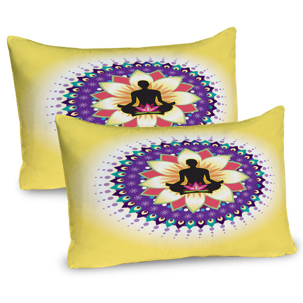 Ambesonne Yoga Pillow Sham 2 Pack Round Circle Lotus Yellow Purple ...