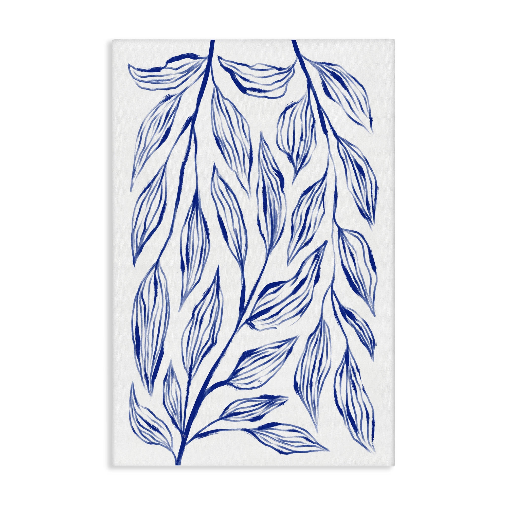 Ebern Designs Simple Blue Leaves on White Canvas, design by Martina ...
