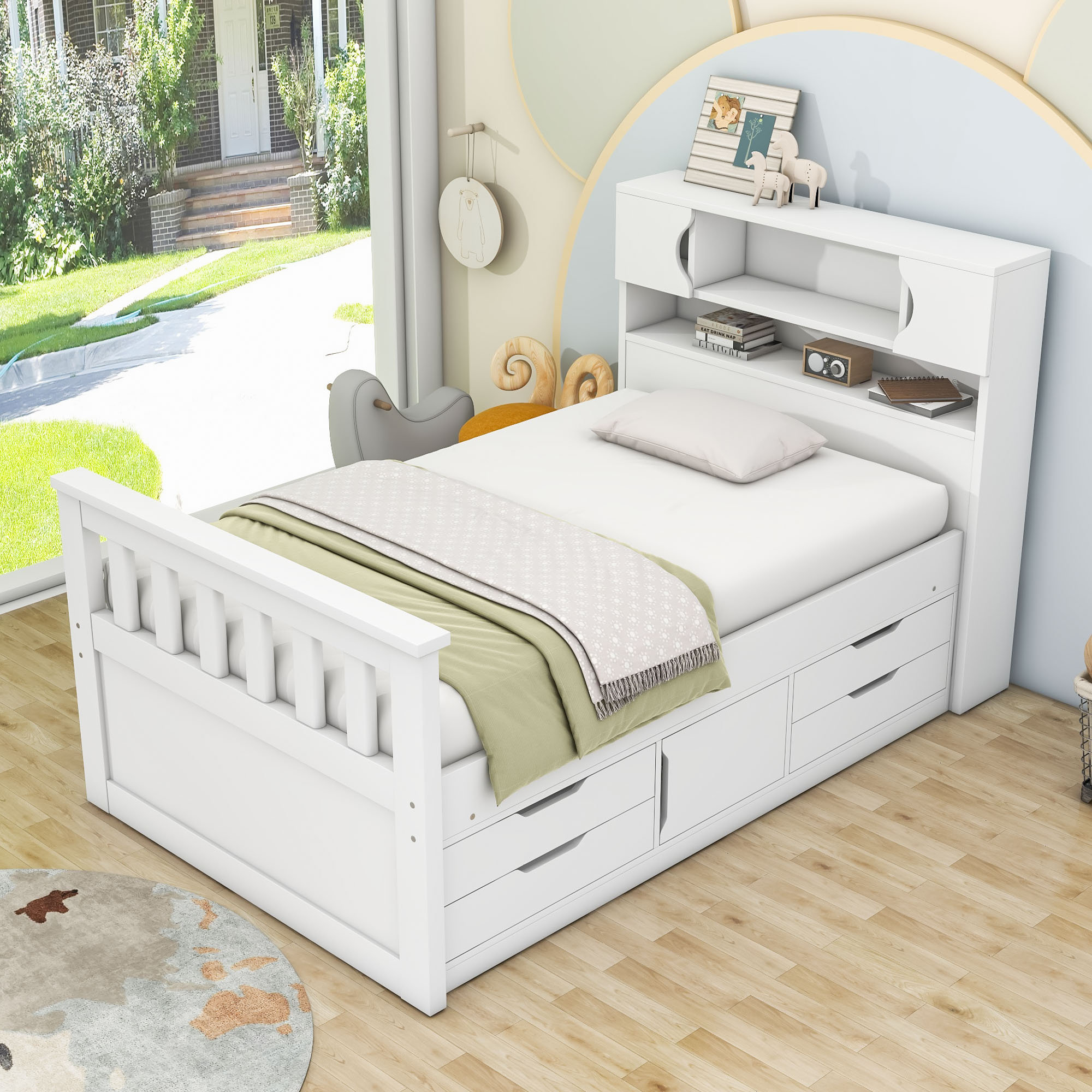 Red Barrel Studio® Neeka Twin 4 Drawers Wood Captain Platform Bed with ...