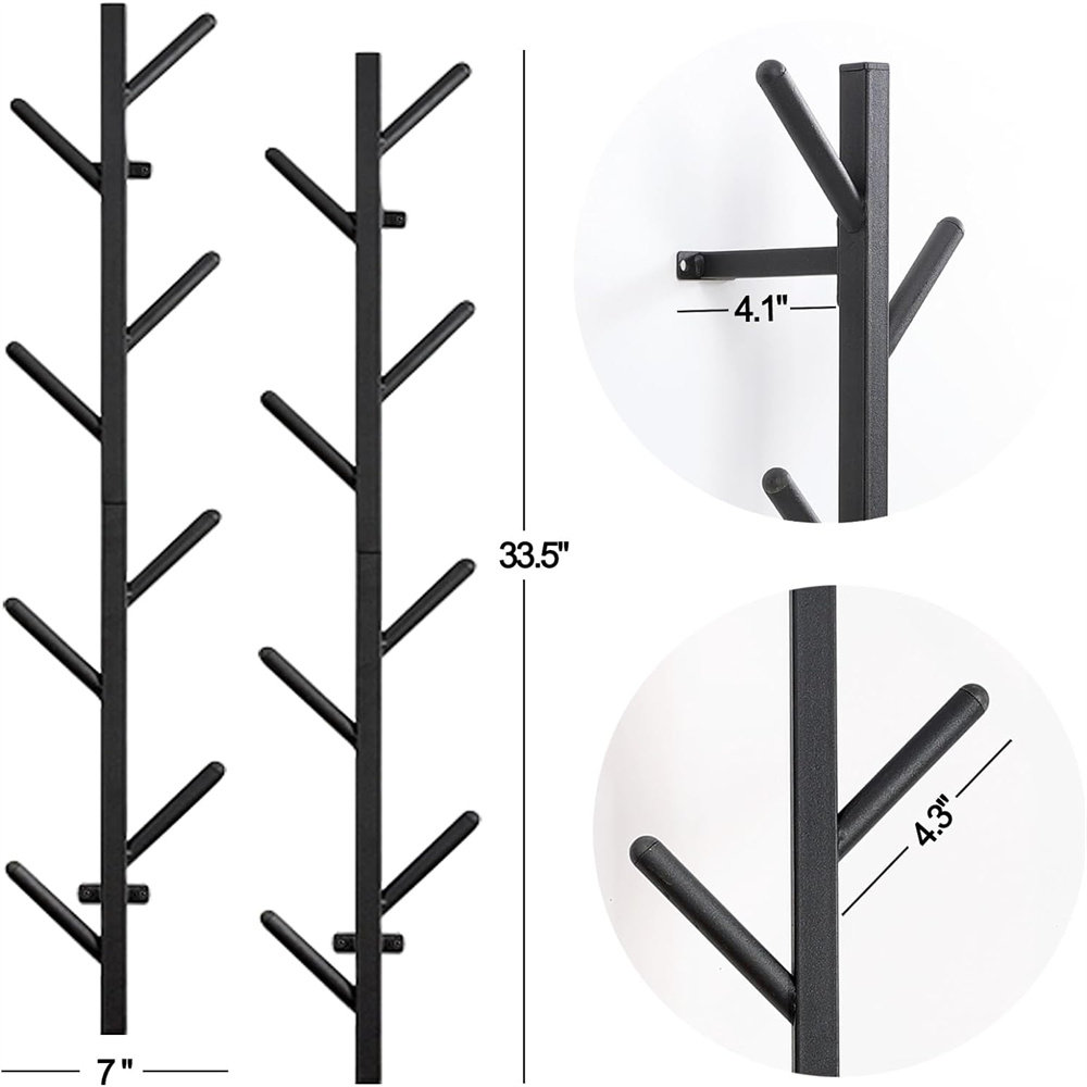 George Oliver Vertical Coat Rack Wall Mount Set Of 2, Black Modern ...