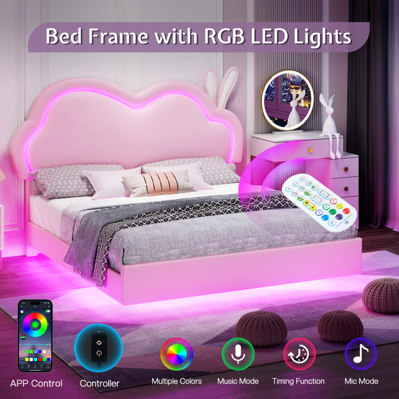 Zoomie Kids Floating Bed Frame with Adjustable LED Headboard and ...