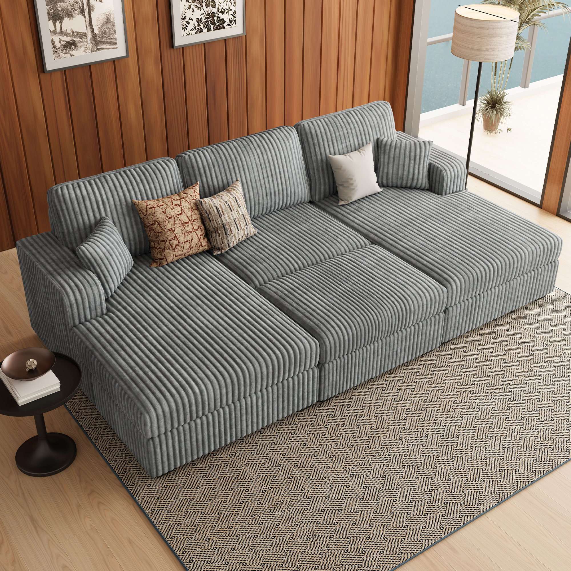 Latitude Run® Bianca Corduroy 110.83 Inch Sofa Bed Modular Couch | Wayfair