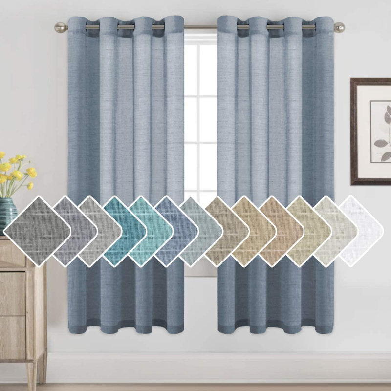 Ebern Designs Hywell Soft Linen Plaid Semi-Sheer Grommet Curtain Panels ...
