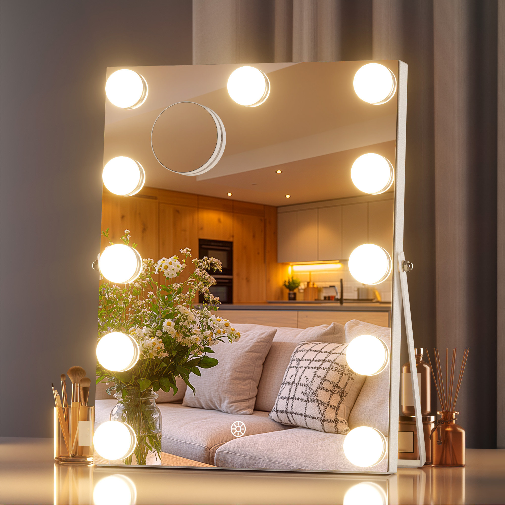 Ivy Bronx Metal Rectangle Mini Hollywood Vanity Mirror with 1-Year ...