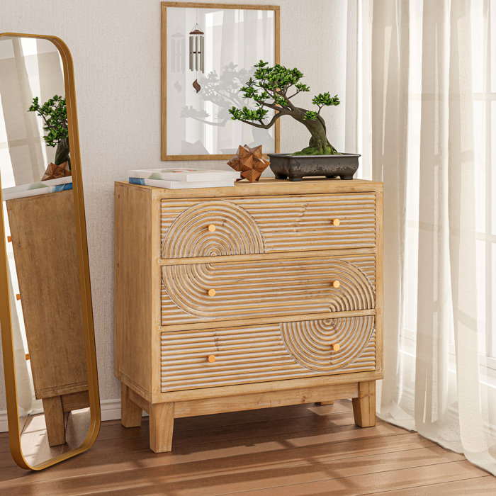 Loon Peak® Fayola Rustic Farmhouse Three Drawer Dresser, Mid Century 3 ...