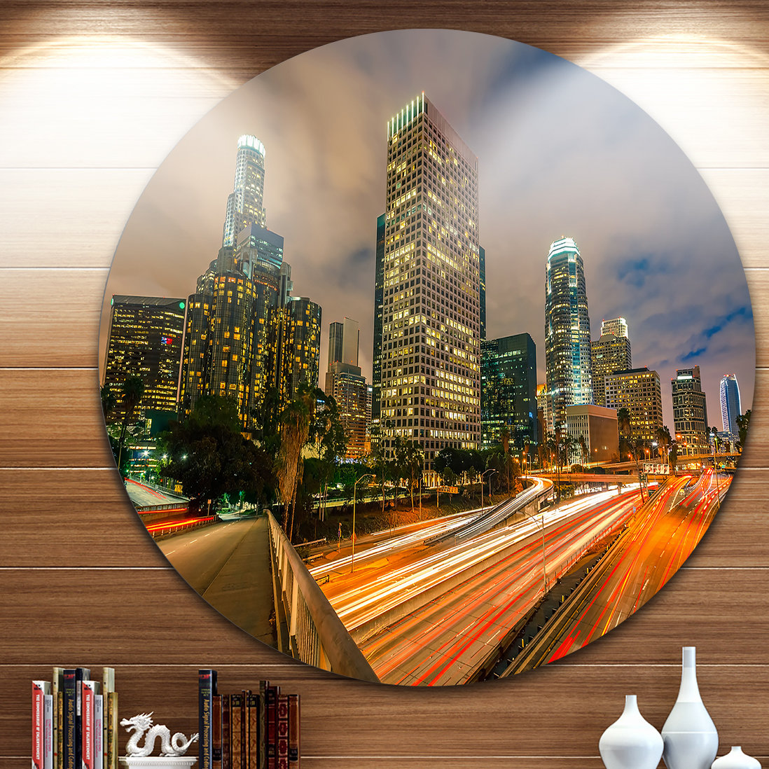 Design Art 'Los Angeles Yellow Skyline Night' Photographic Print on ...
