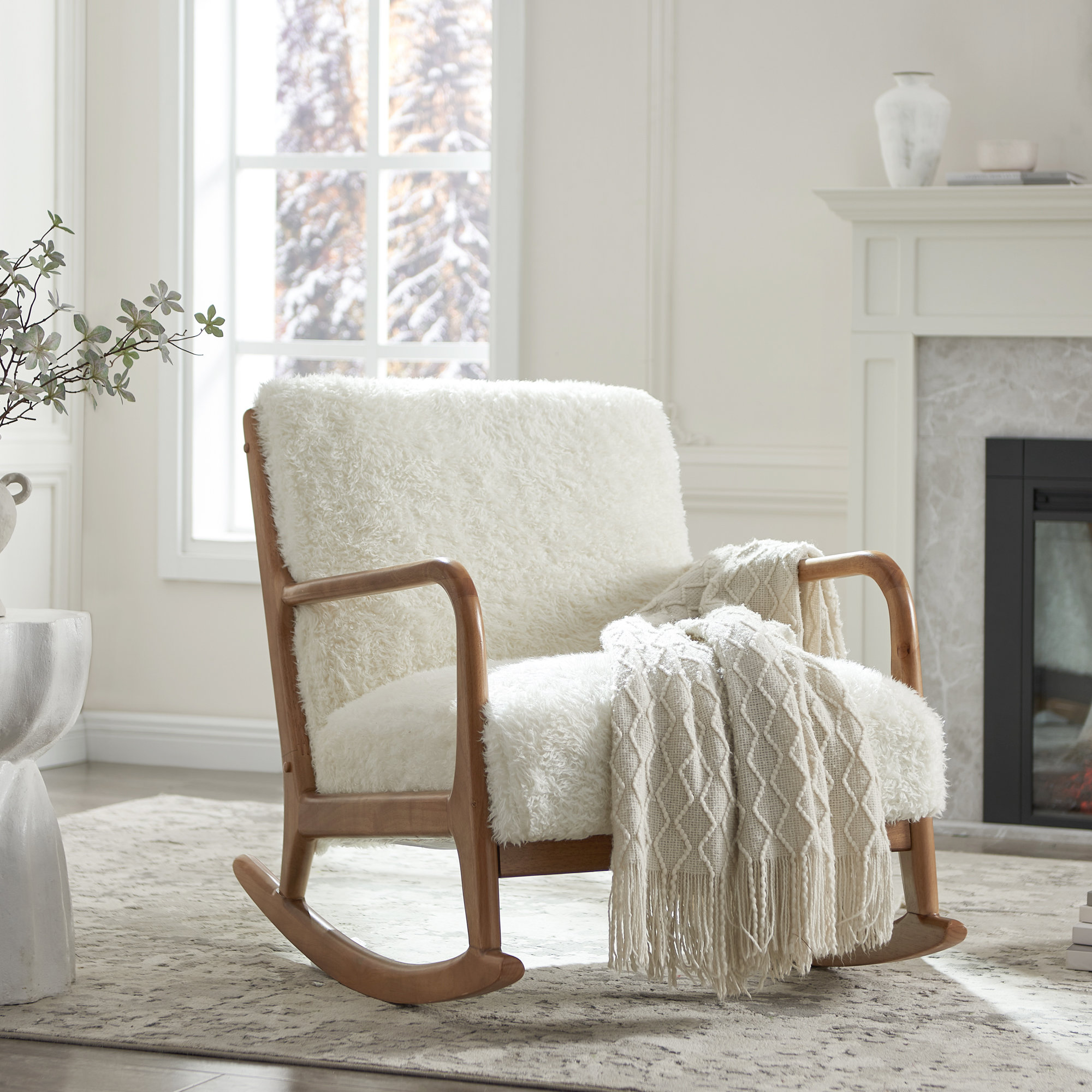 Wade Logan Braea Modern Fabric Solid Wood Rocking Chair, Comfortable ...