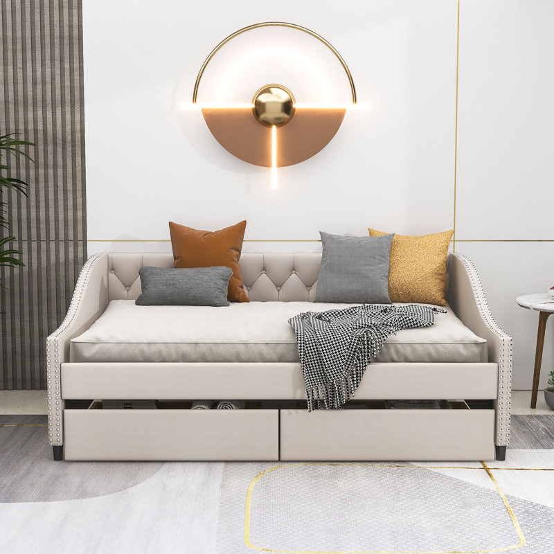 House of Hampton® Devyon Full Size 2 Drawers Upholstered Daybed with ...
