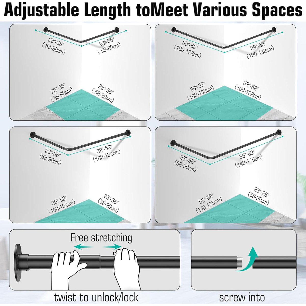 MCKINNON HOME FURNISHINGS, INC. L Shaped Shower Curtain Rod, Adjustable ...