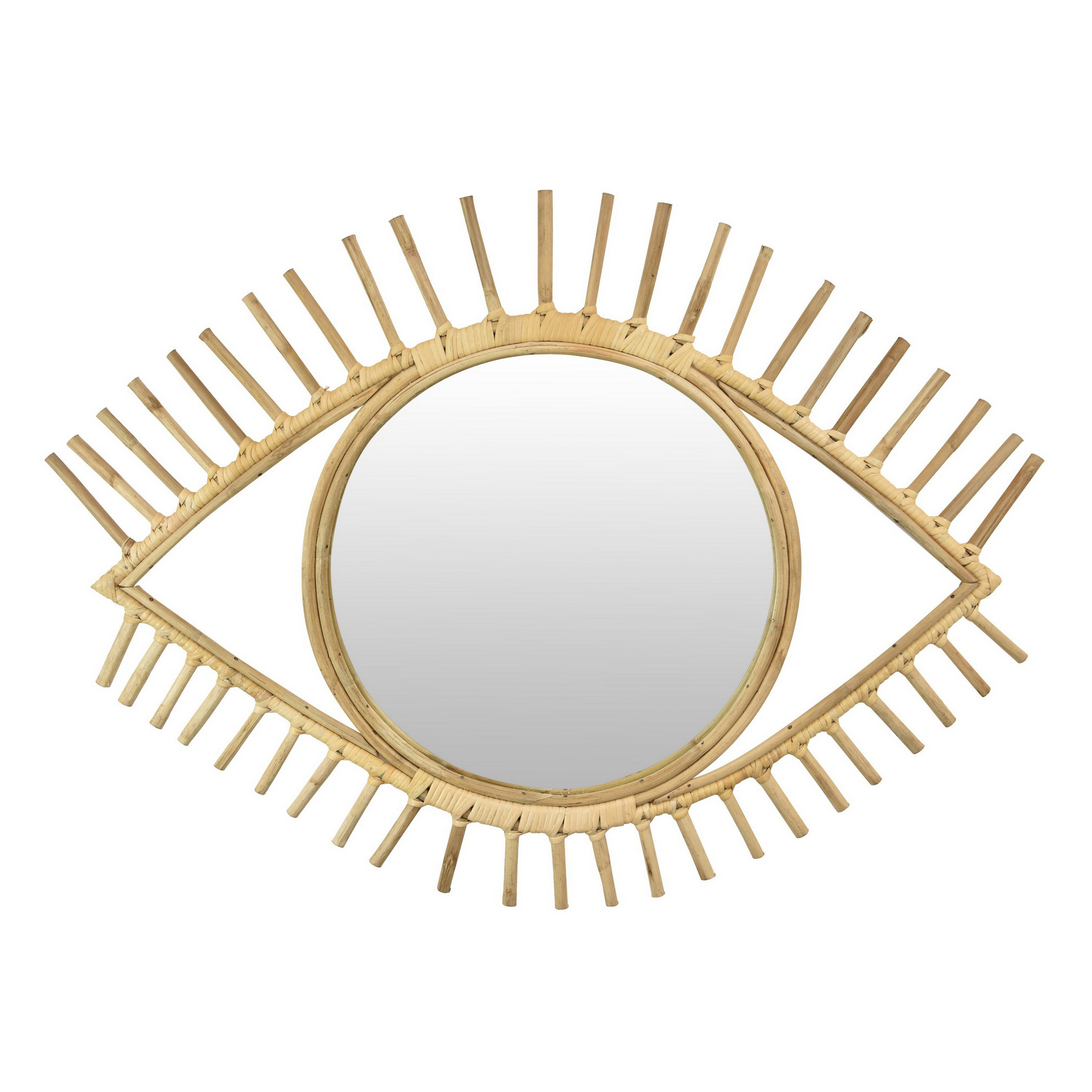 Benjara Eric Round Mirror Wall Decor, Eye Shaped Brown Natural Fiber 34 ...