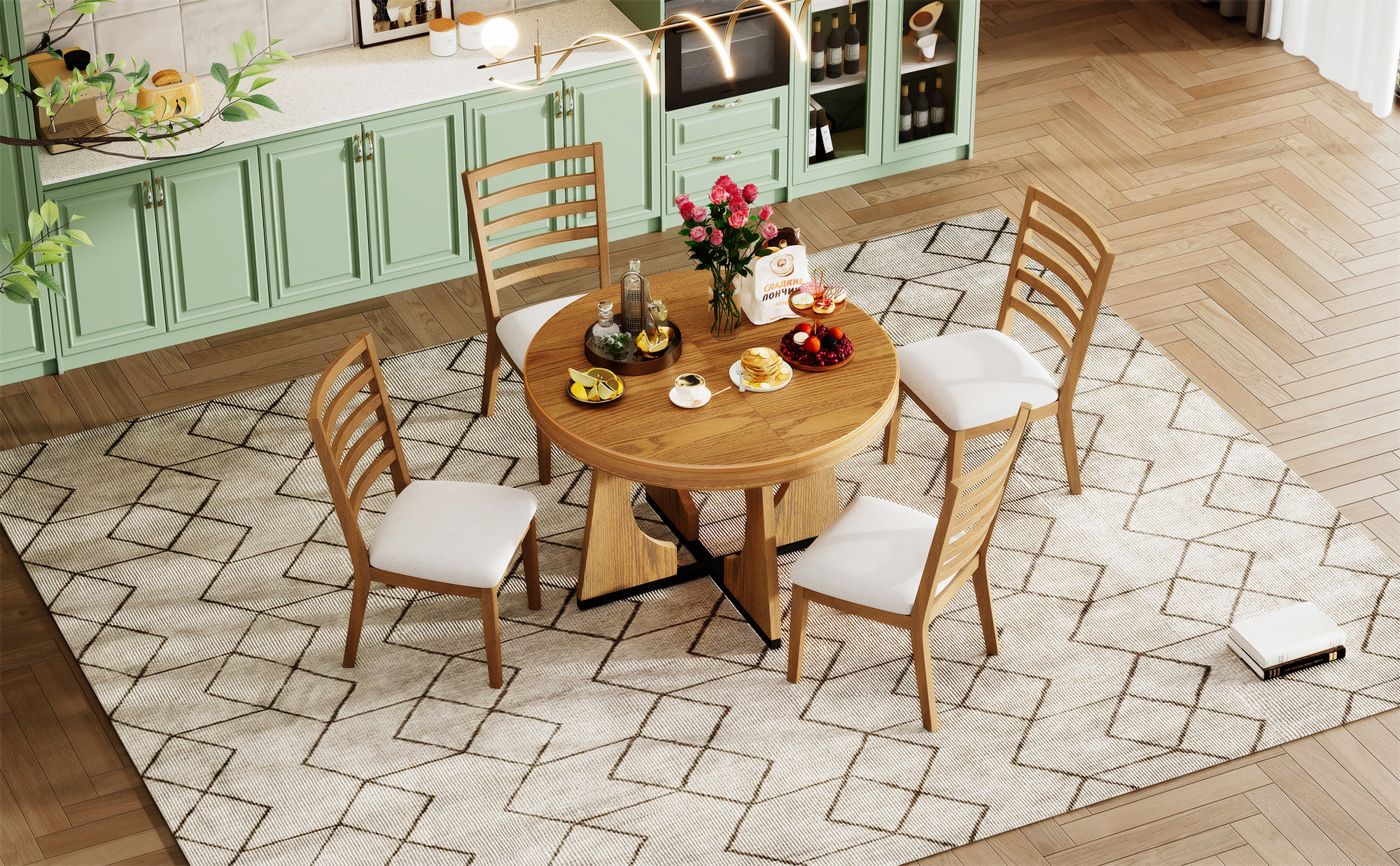 Winston Porter Round Dining Table For 4 With Chairs Set,Round Table Top with Leaf,dining room ...