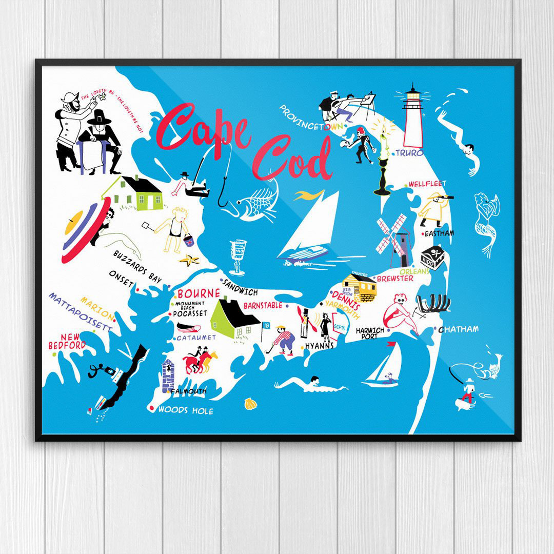Winston Porter 'Cape Cod 50's Map' Graphic Art Print | Wayfair