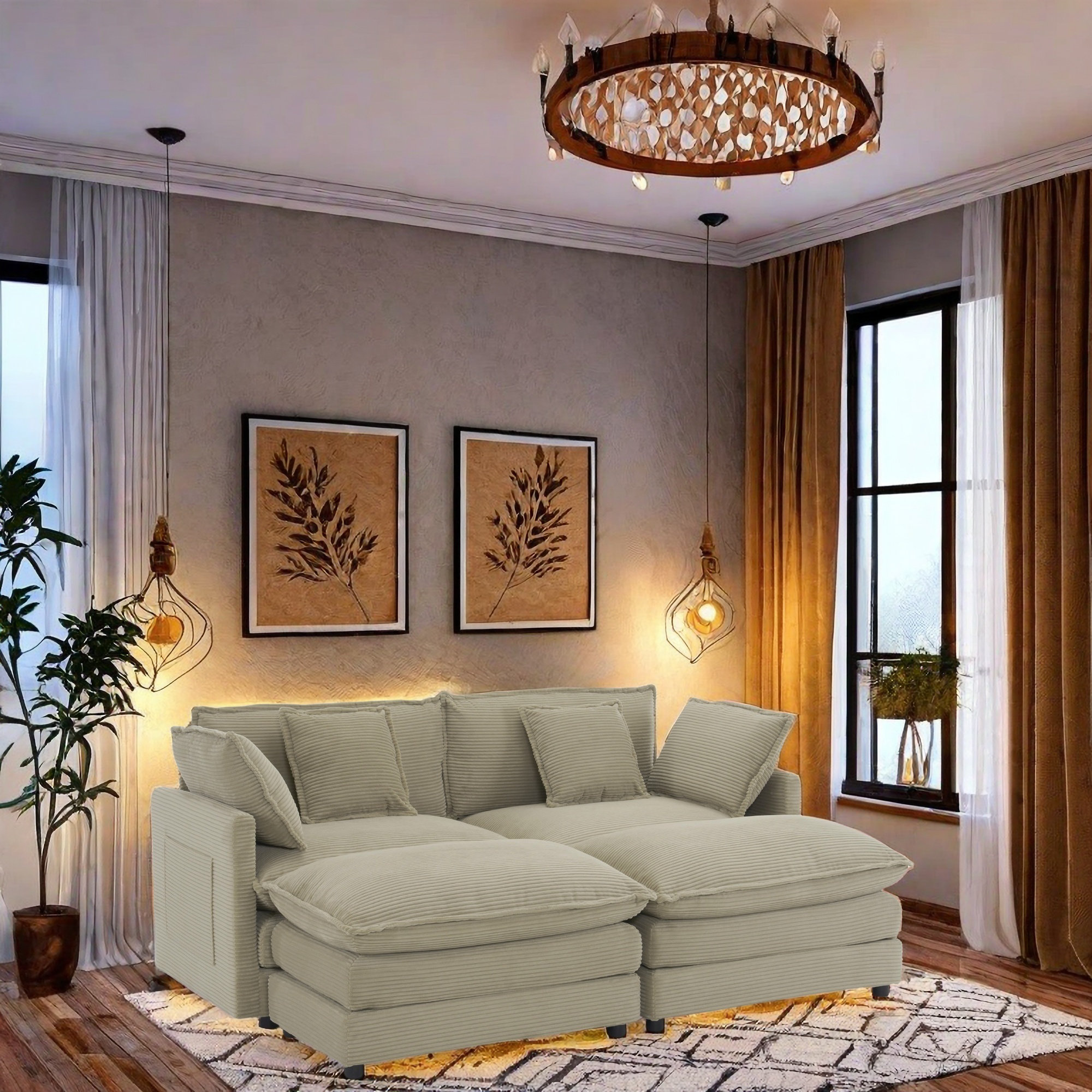 Latitude Run® Modular Sofa Couch With Movable Ottoman, Two-Layer Seat ...