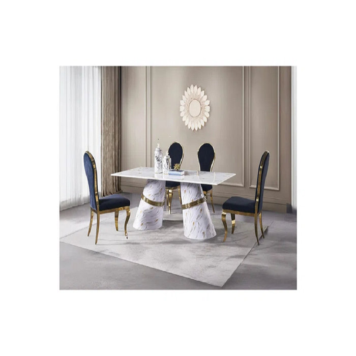 Mercer41 78" Erica Shirlene - Dining Room Table with Marble Top ...