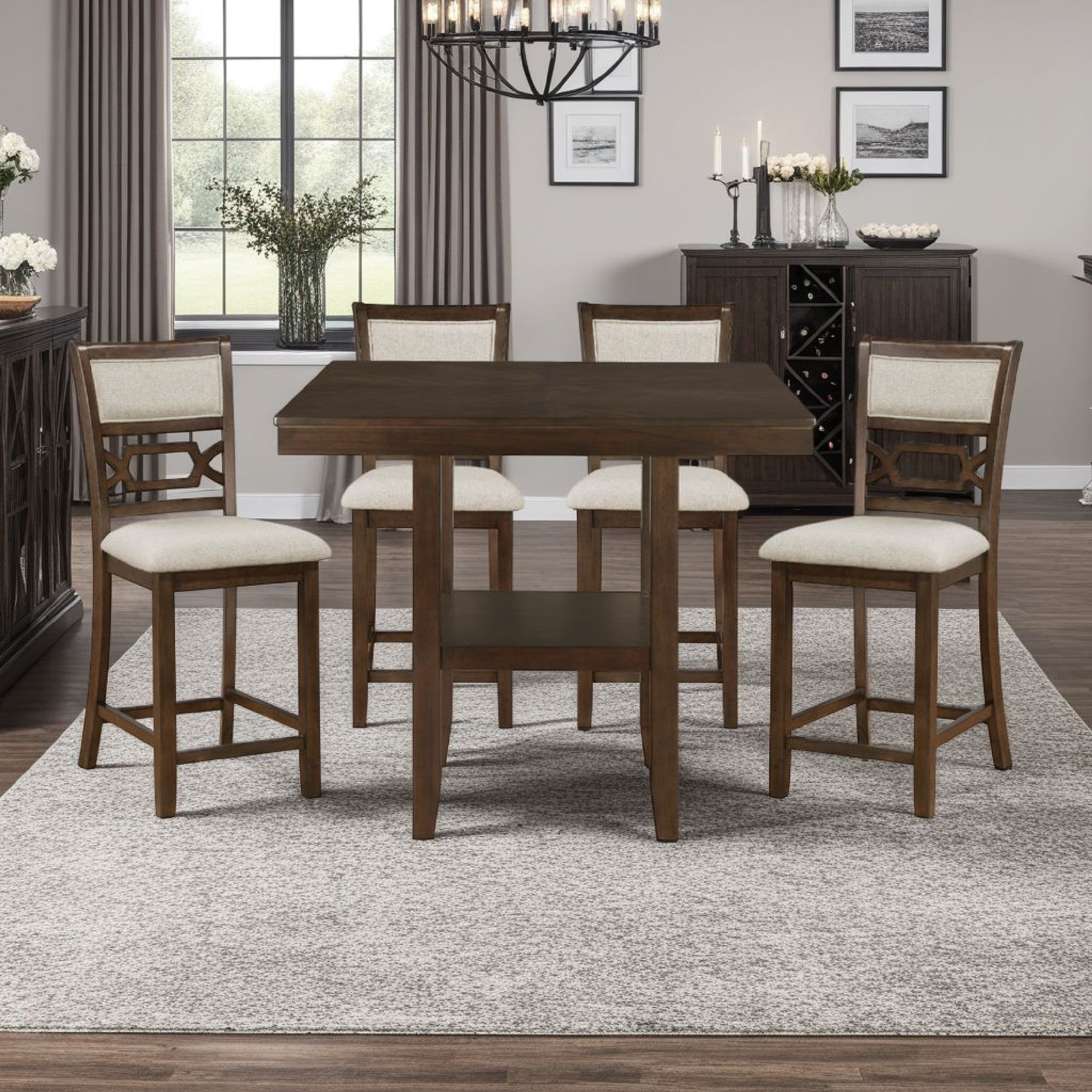 Benjara Kalen 5Pc Counter Table And Dining Chairs Set, Brown Wood ...