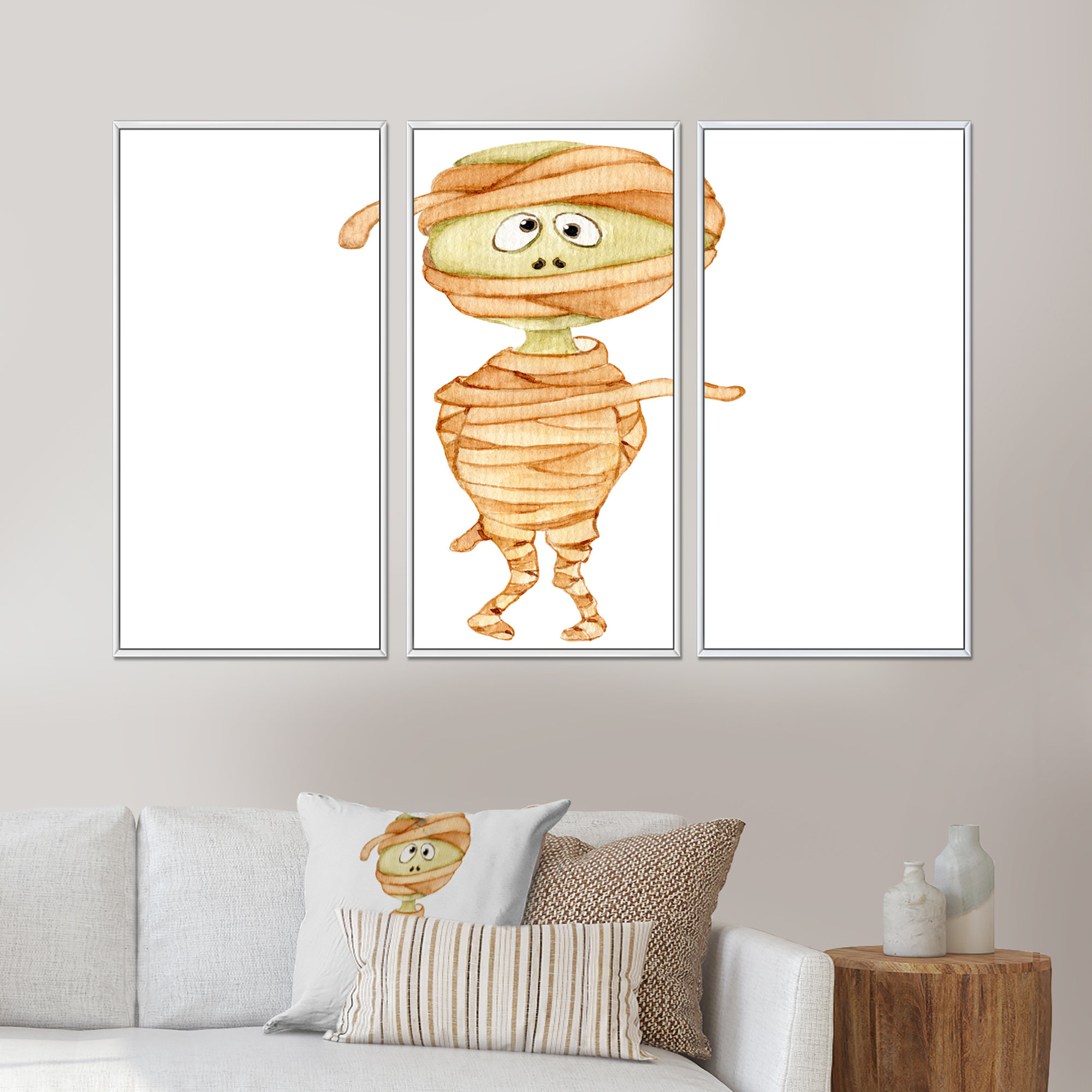 Trinx Watercolor Mummy Cartoon - Children''s Art Framed Canvas Wall Art ...