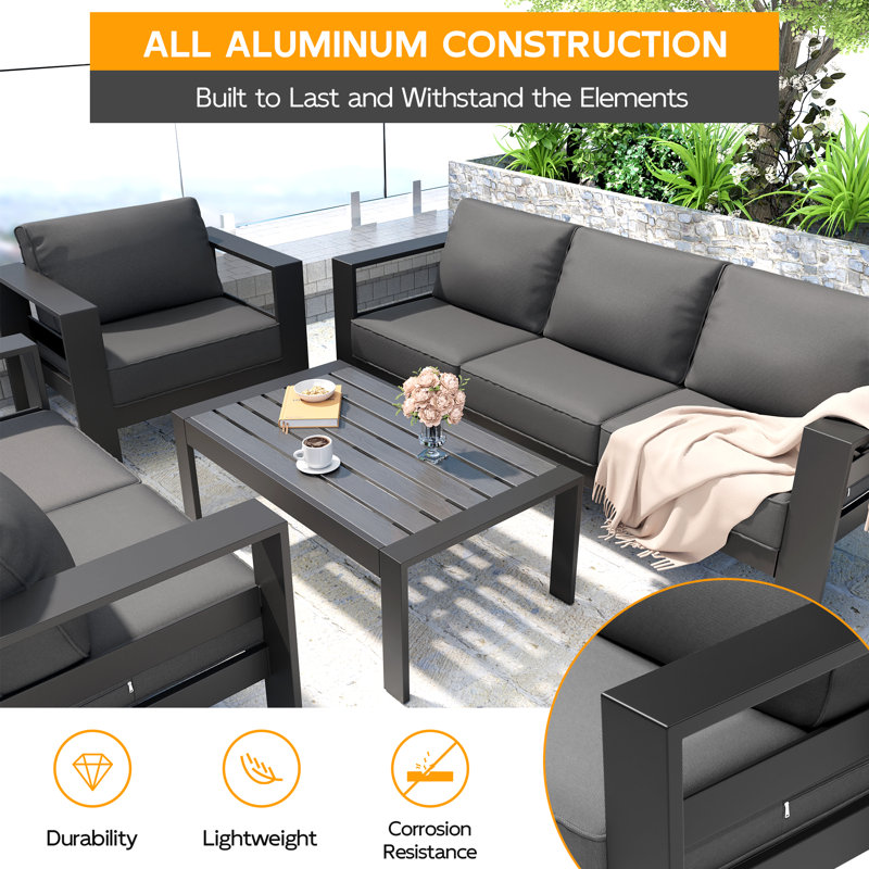 Wade Logan® Arnhildur Aluminum 7 - Person Seating Group with Cushions ...