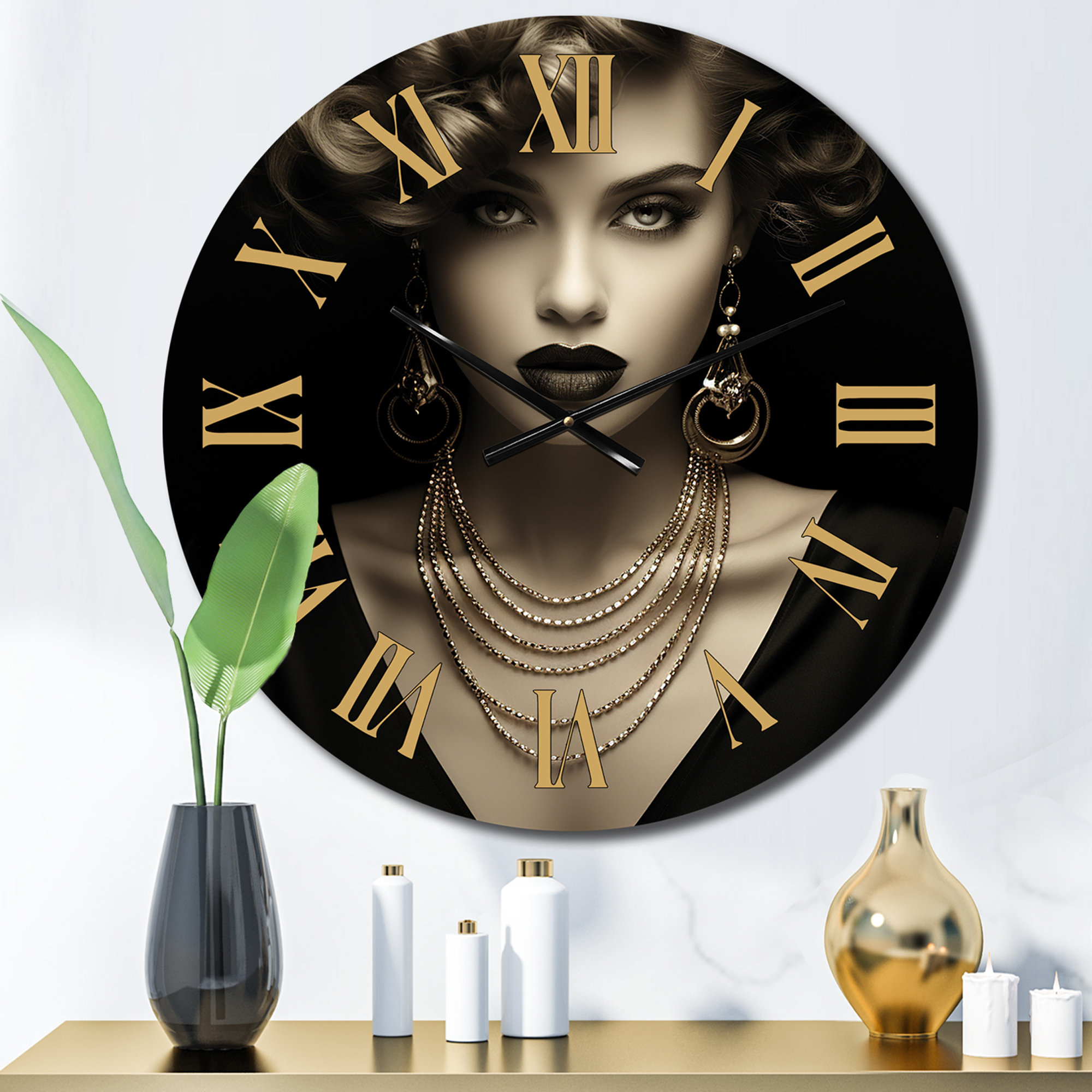 Design Art Vintage Retro Glam 1920 Woman Portrait VI Wall Clock | Wayfair
