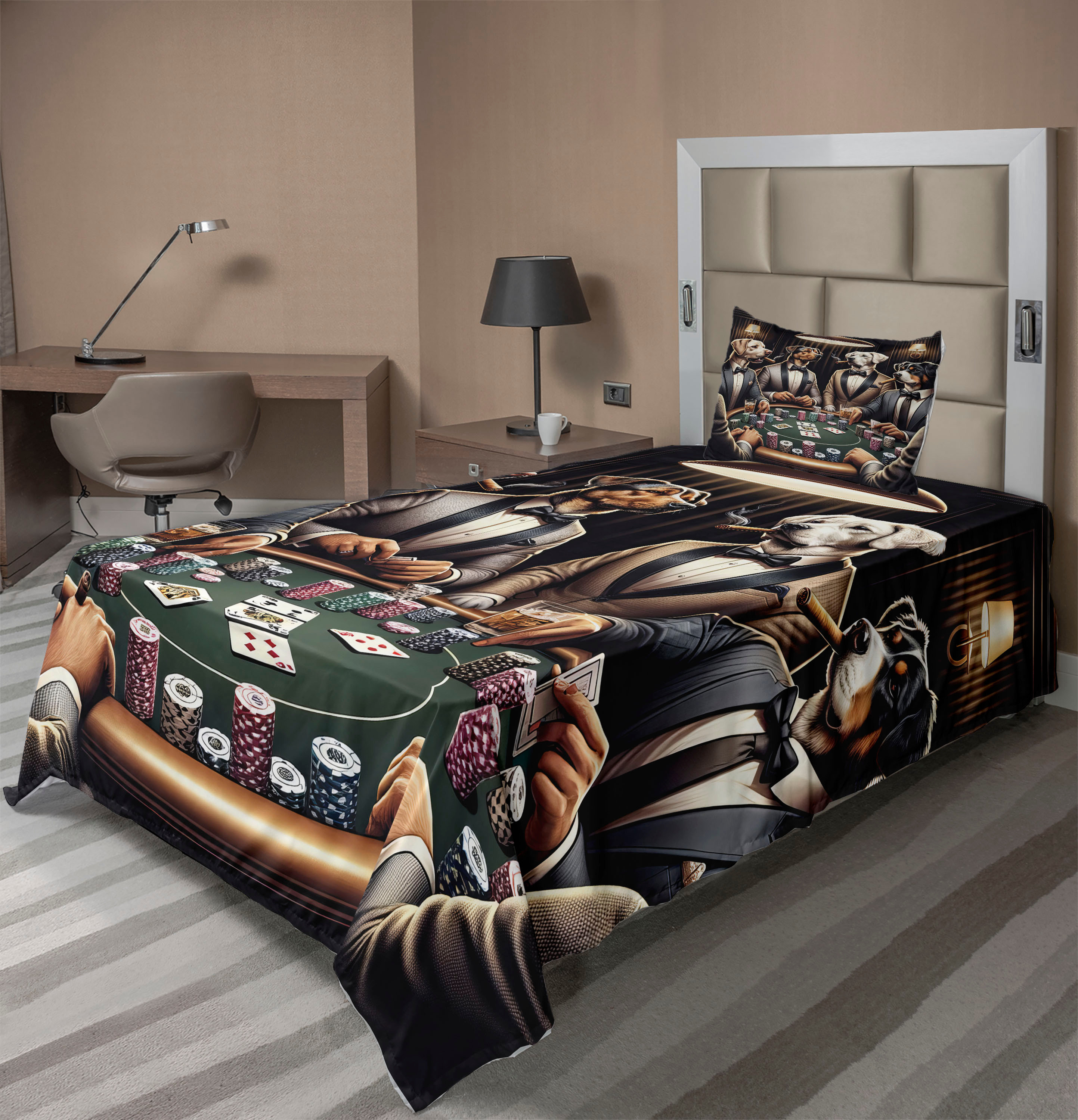 Ambesonne Dog Sheet Set Funny Gentleman Animals Suits Brown Dark Green ...