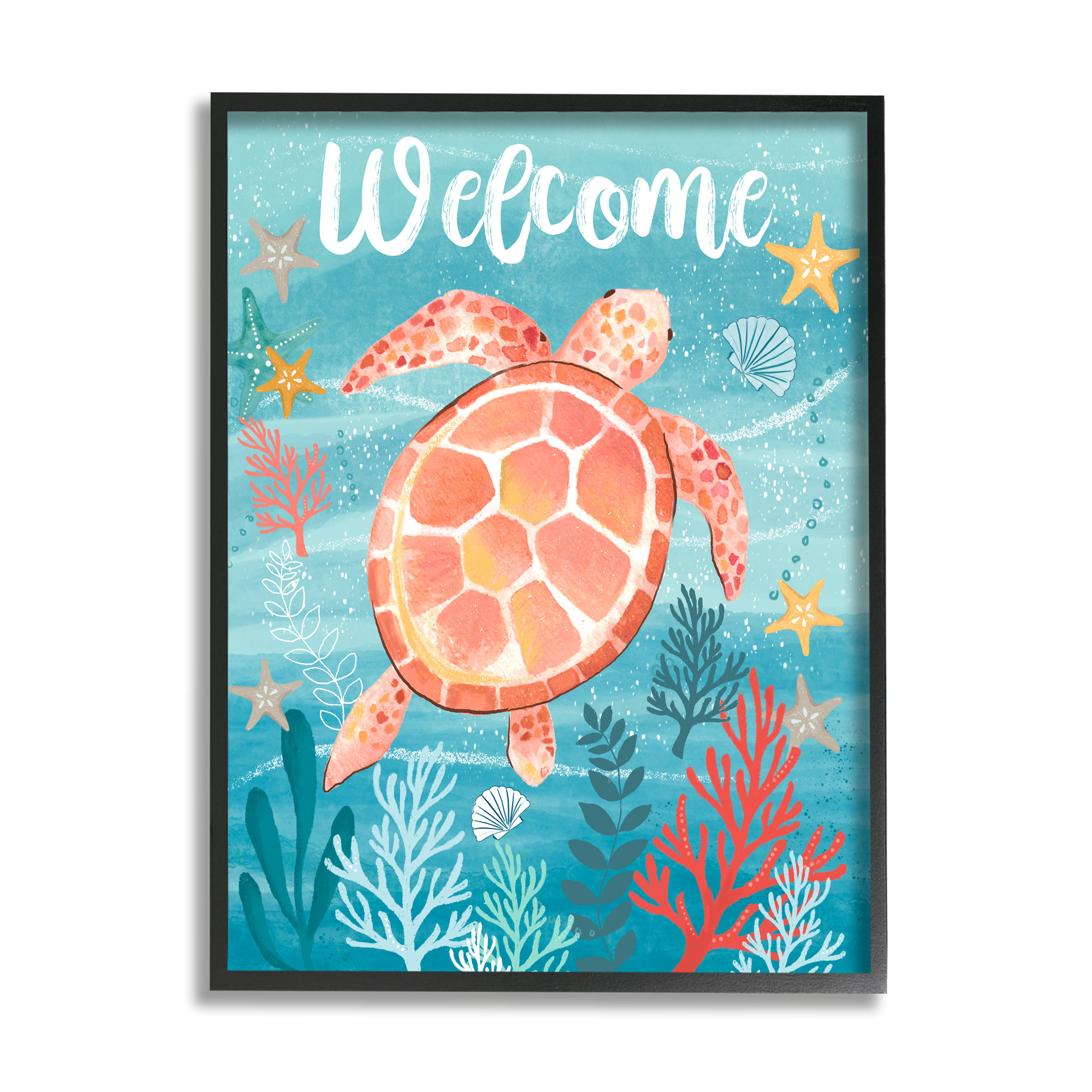 Stupell Industries Welcome Underwater Turtle Scene by Sharon Lee Single ...