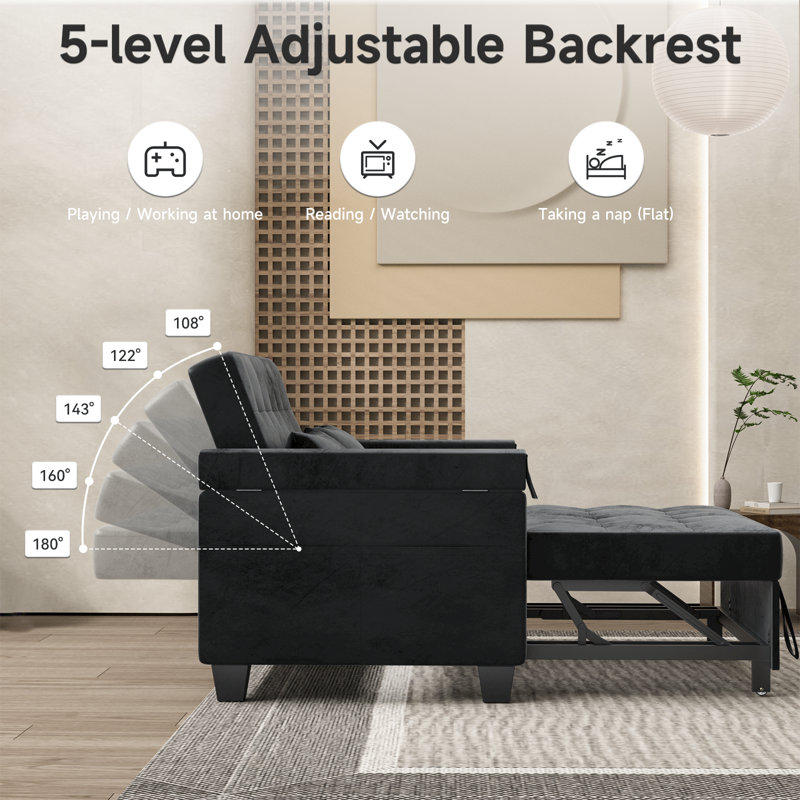 Everly Quinn 38 Inches Wide Convertible Sofa Bed, 2-Seater Velvet ...