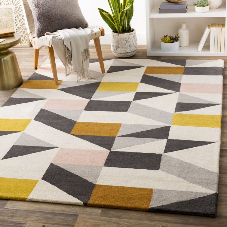 Corrigan Studio® Morgana Geometric Handmade Tufted Wool Peach/Mustard ...