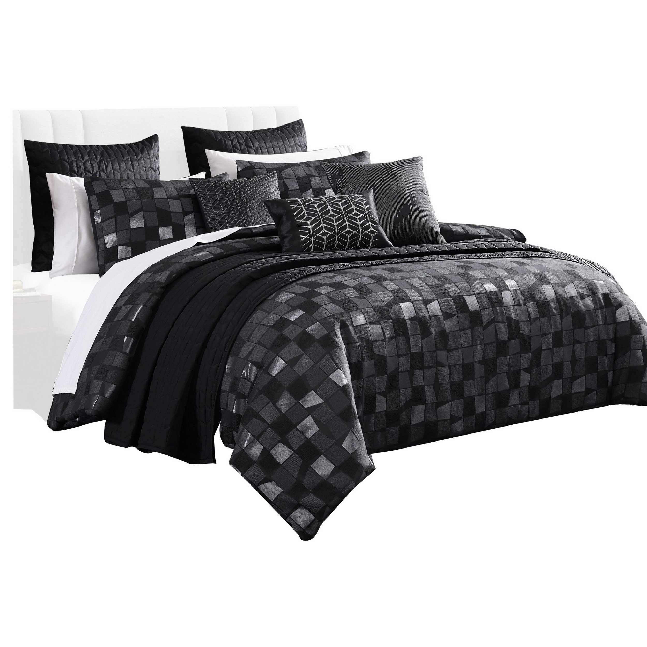 Benjara Black/Gray Microfiber 10 Piece Comforter Set | Wayfair