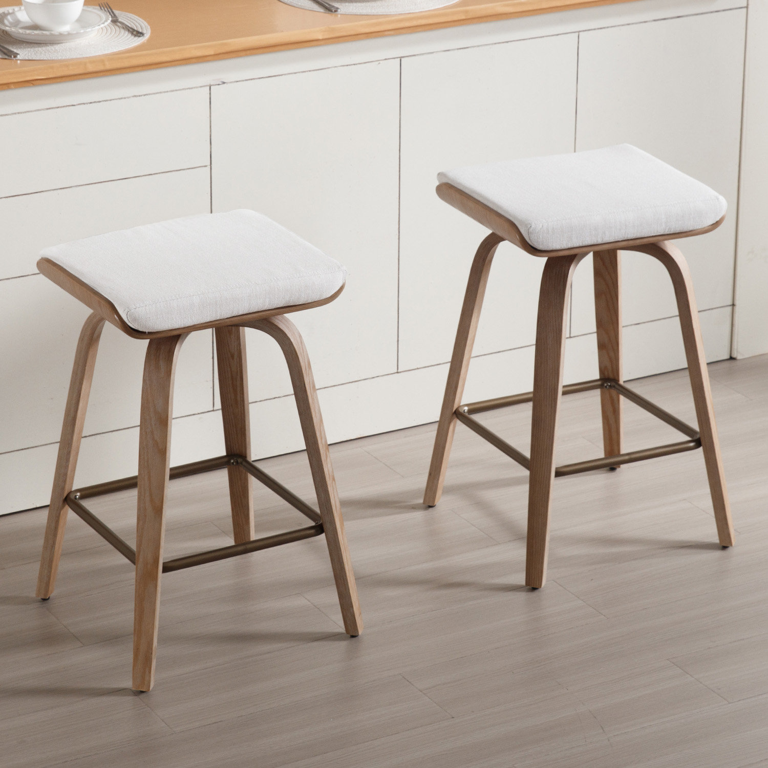 George Oliver Modern Upholstered Swivel Counter Stool With Wood Frame ...