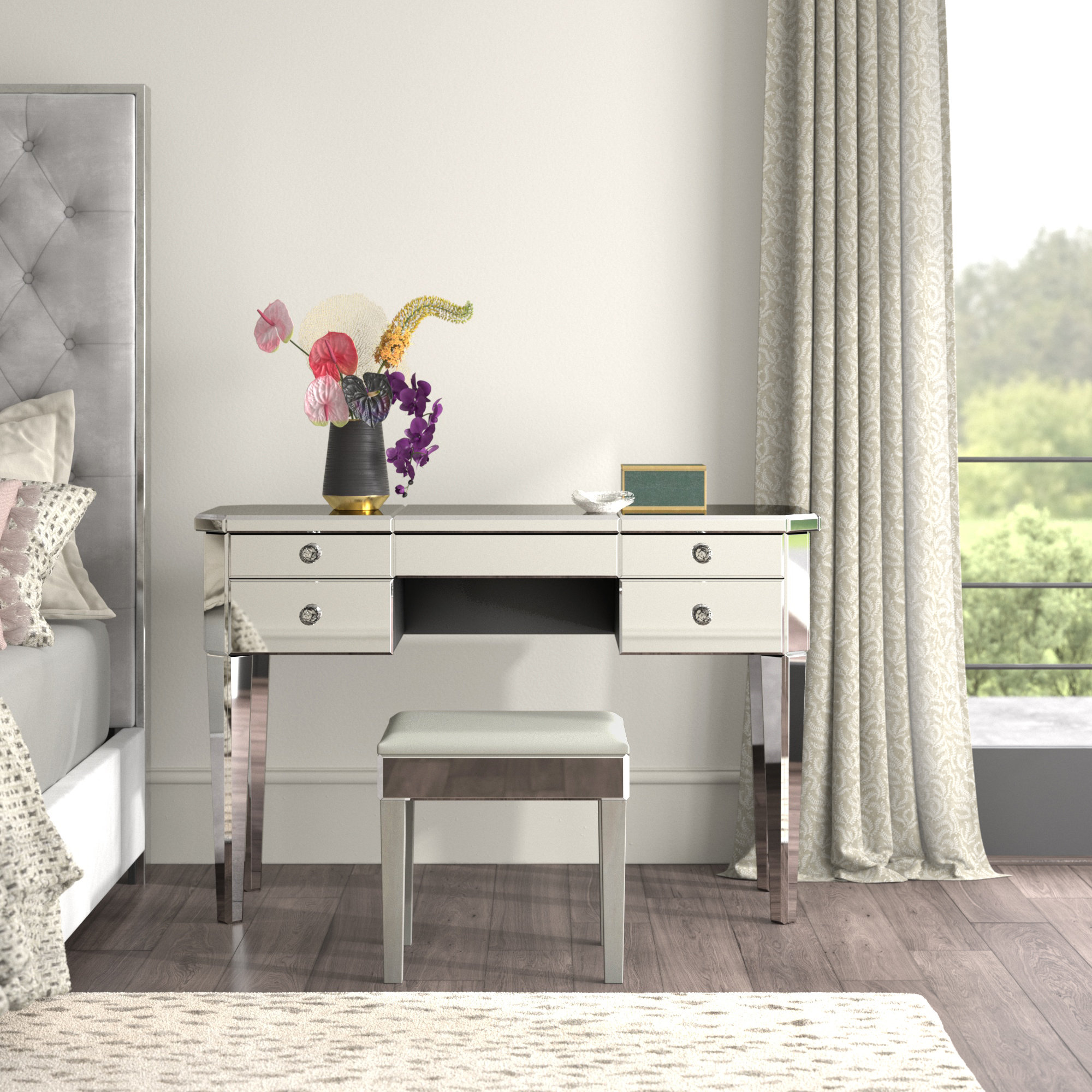 Willa Arlo™ Interiors Antonella Mirrored Flip Top LED Rectangular Vanity Table & Reviews ...