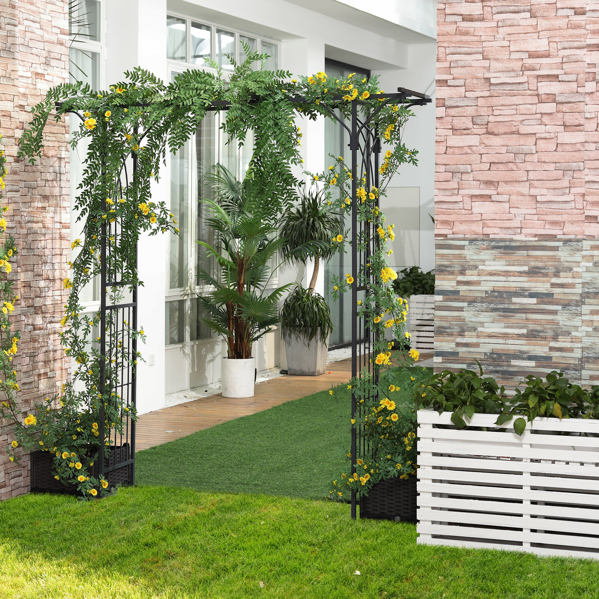 Red Barrel Studio® Outsunny Decorative Metal Garden Trellis Arch | Wayfair