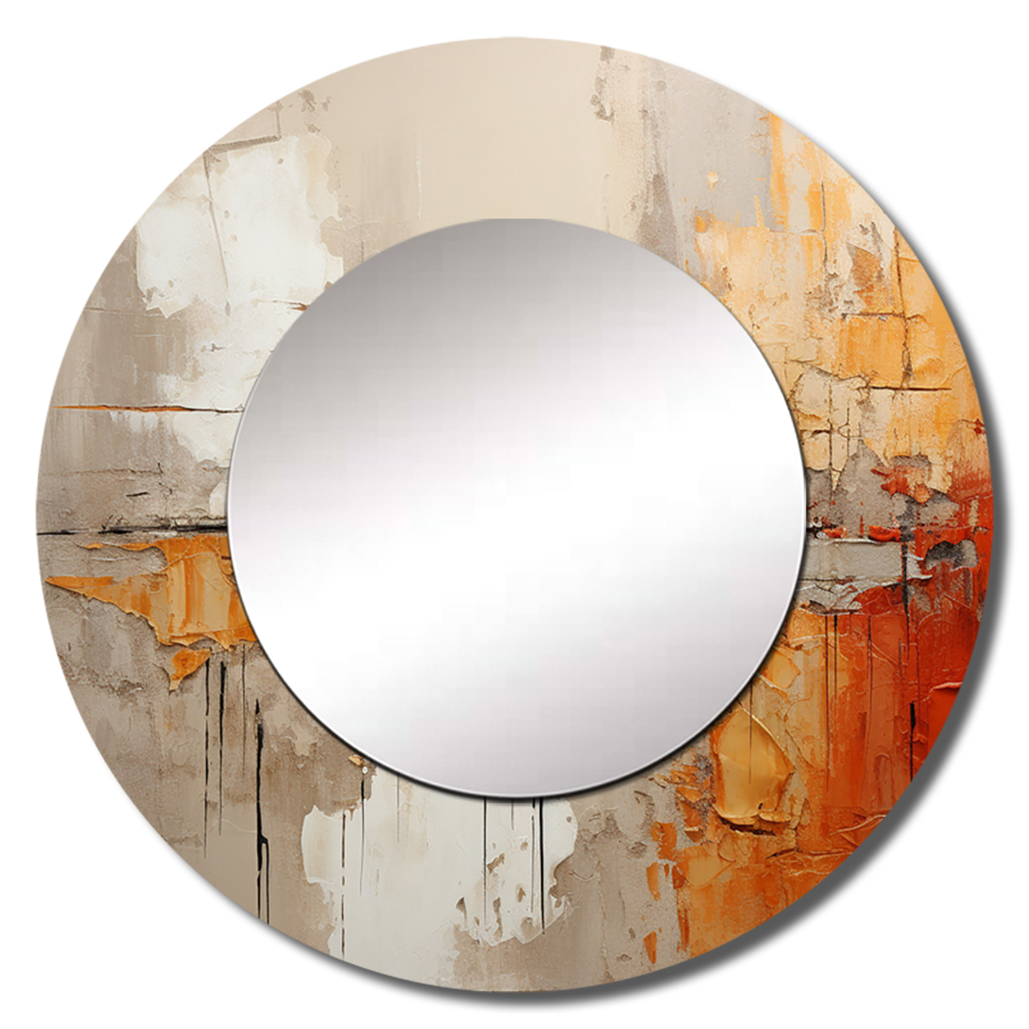 East Urban Home Orange Impressions I - Abstract Collages Round Mirror ...