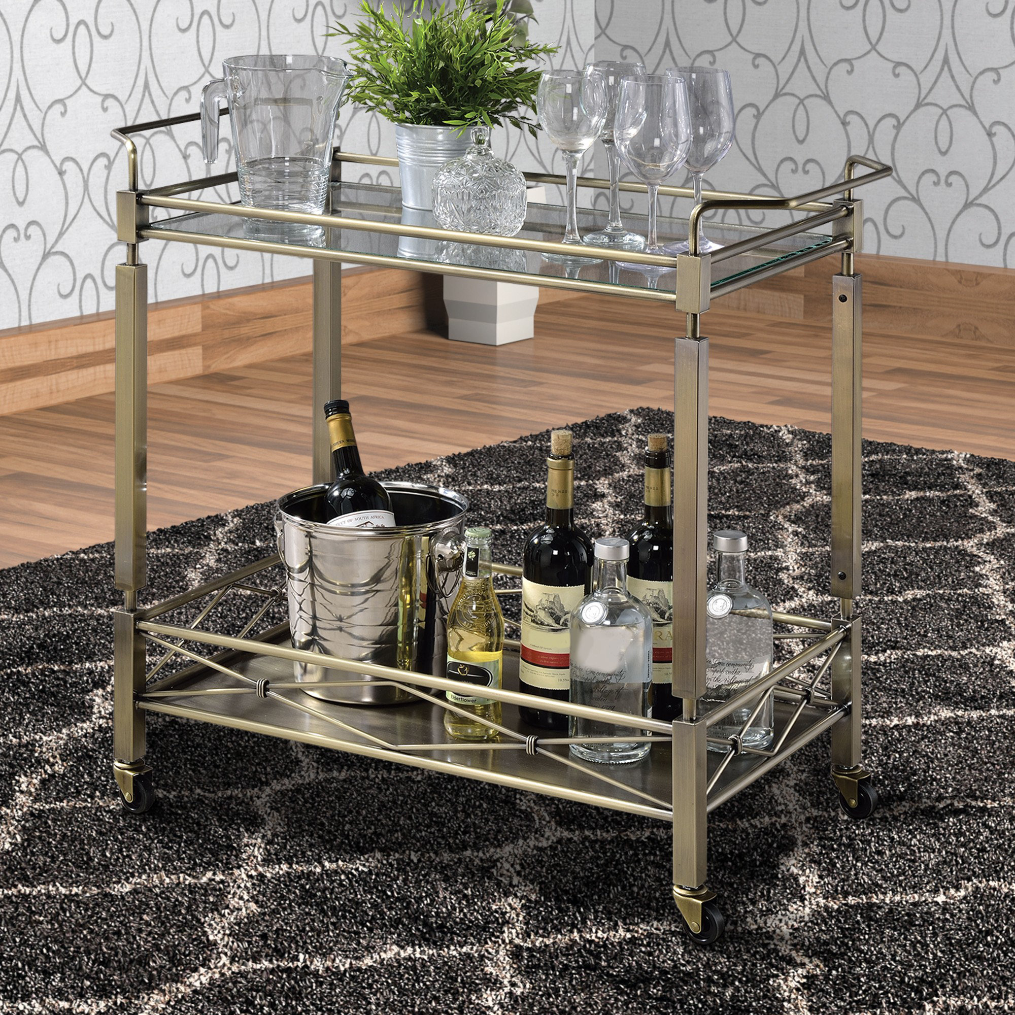 Willa Arlo™ Interiors Grecia Rectangular Bar Cart in Antique Gold and ...