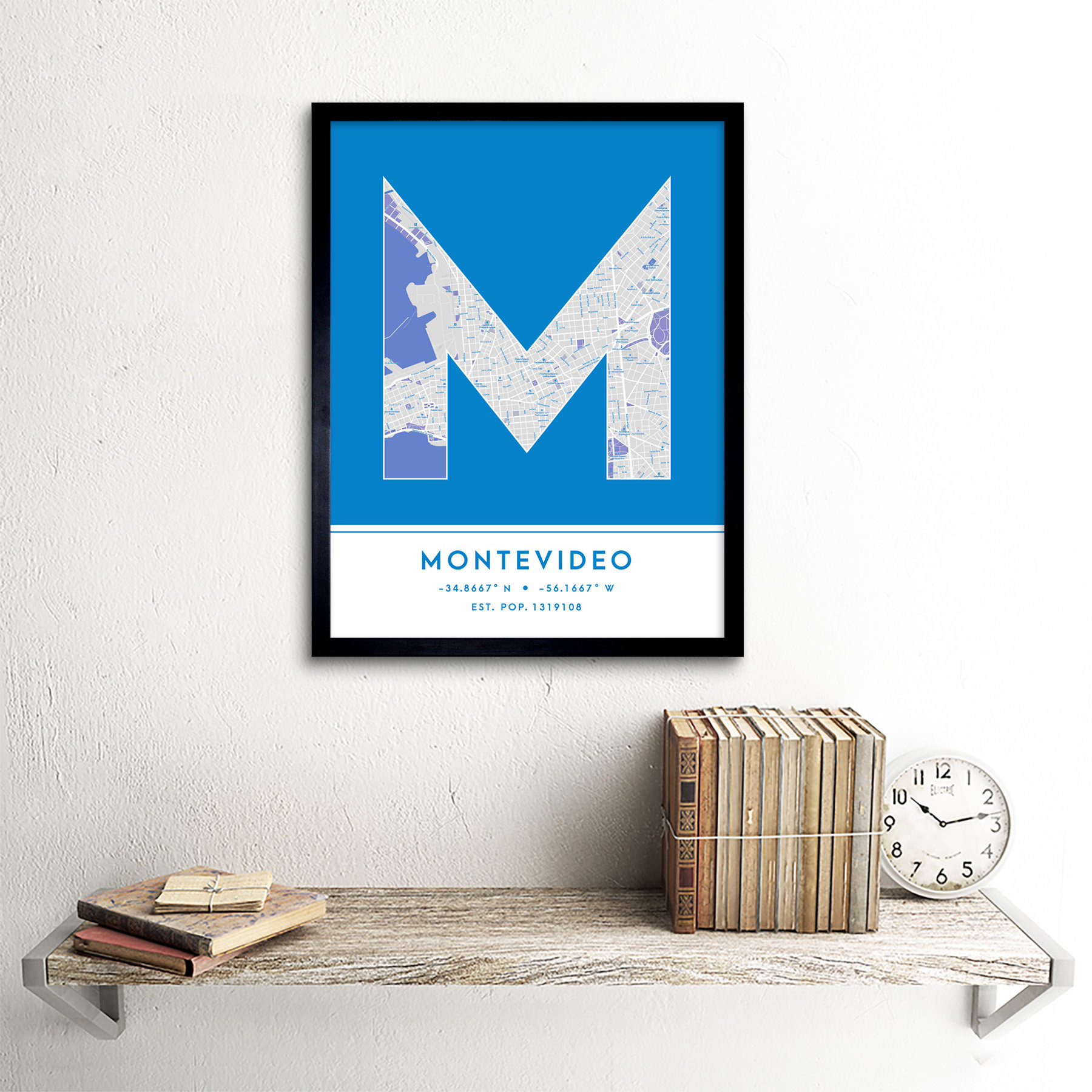 Wee Blue Coo Montevideo Uruguay City Map Blue Colour Block Modern ...