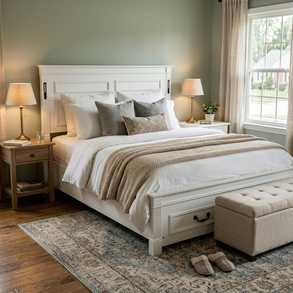 Ebern Designs Queen Size Pinewood Bed with Tall Panel Headboard ...