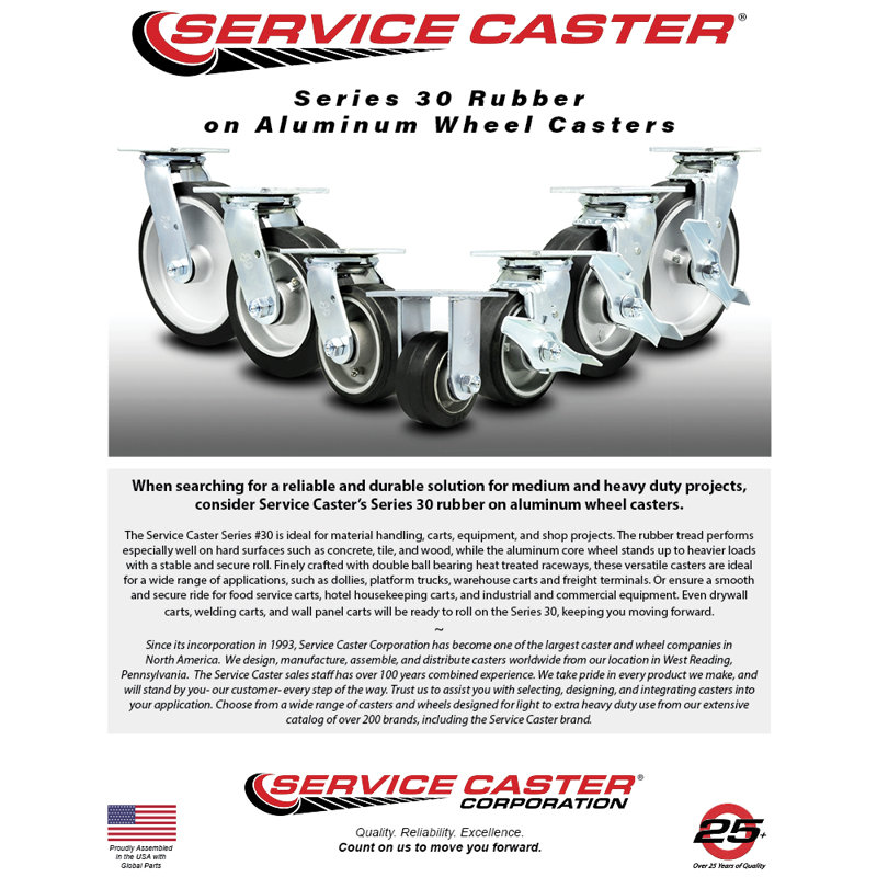 Service Caster 4 Piece Rubber on Aluminum Caster Set | Wayfair