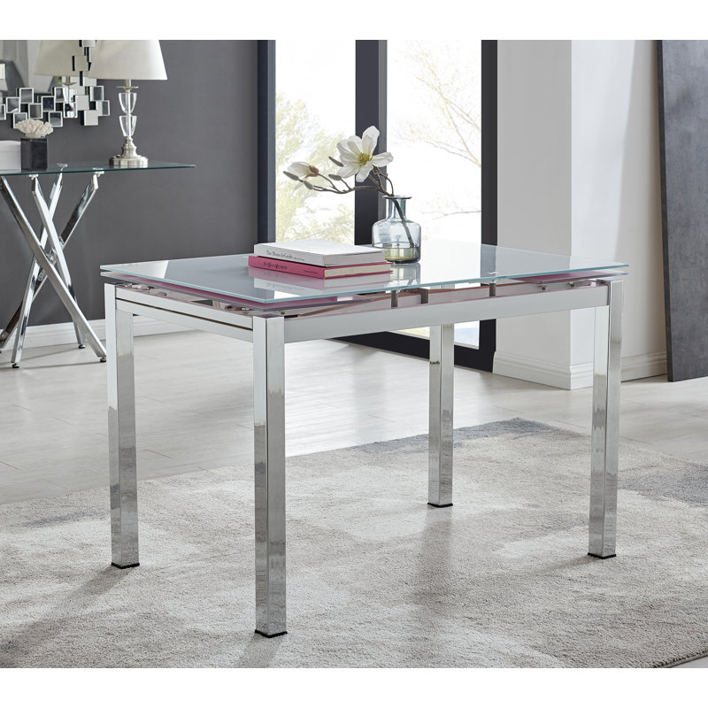 East Urban Home Tierra Modern Glass & Metal Extendable Dining Table Set ...