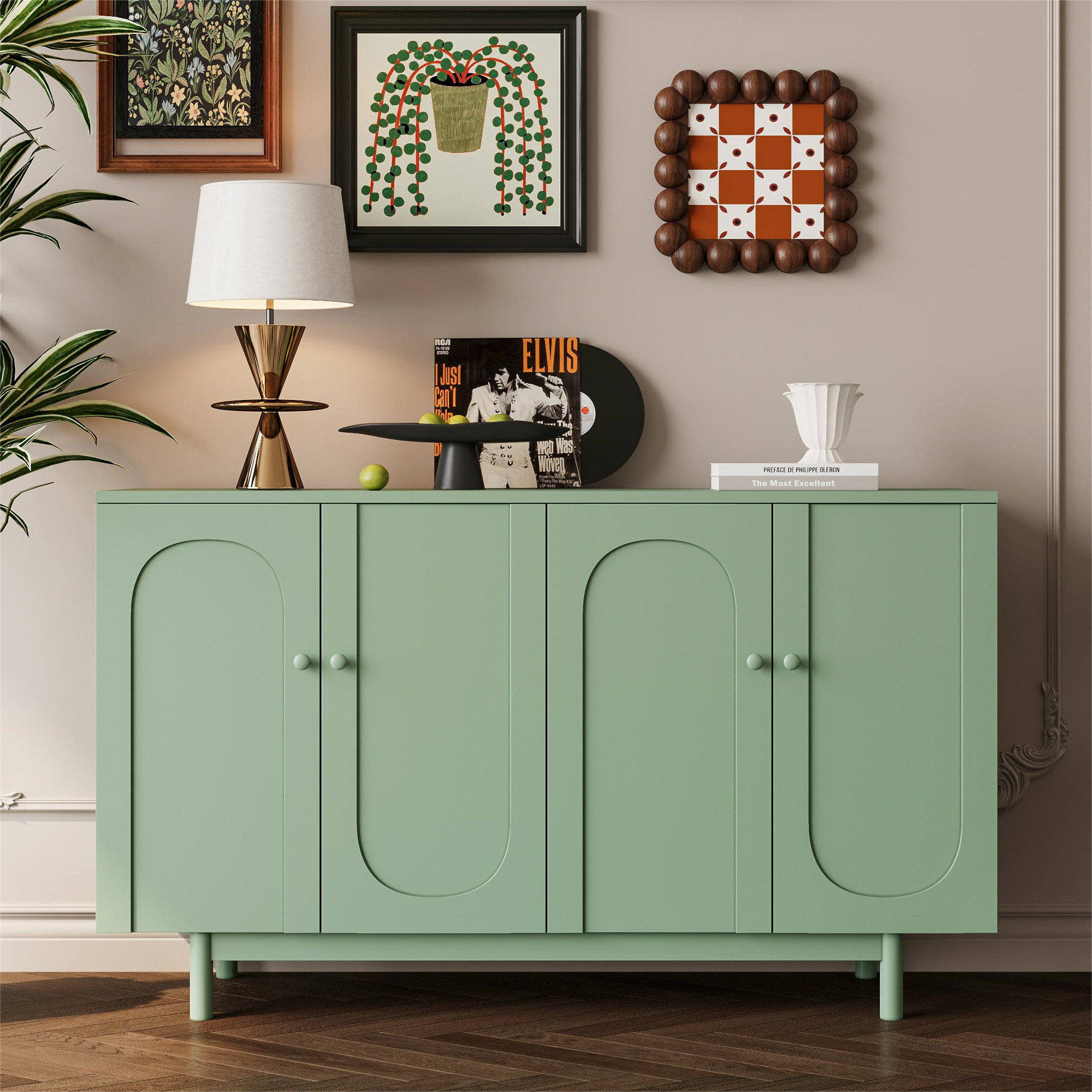 Corrigan Studio Stylish And Functional 4-Door Intaglio Storage Cabinet With Pine Legs - Wayfair ...