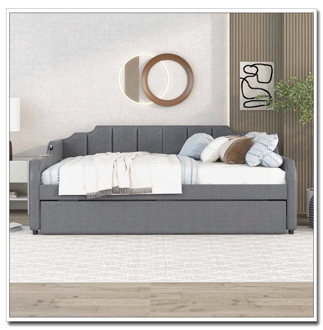 Lark Manor™ Upholstery Daybed with Trundle and USB Charging Design ...