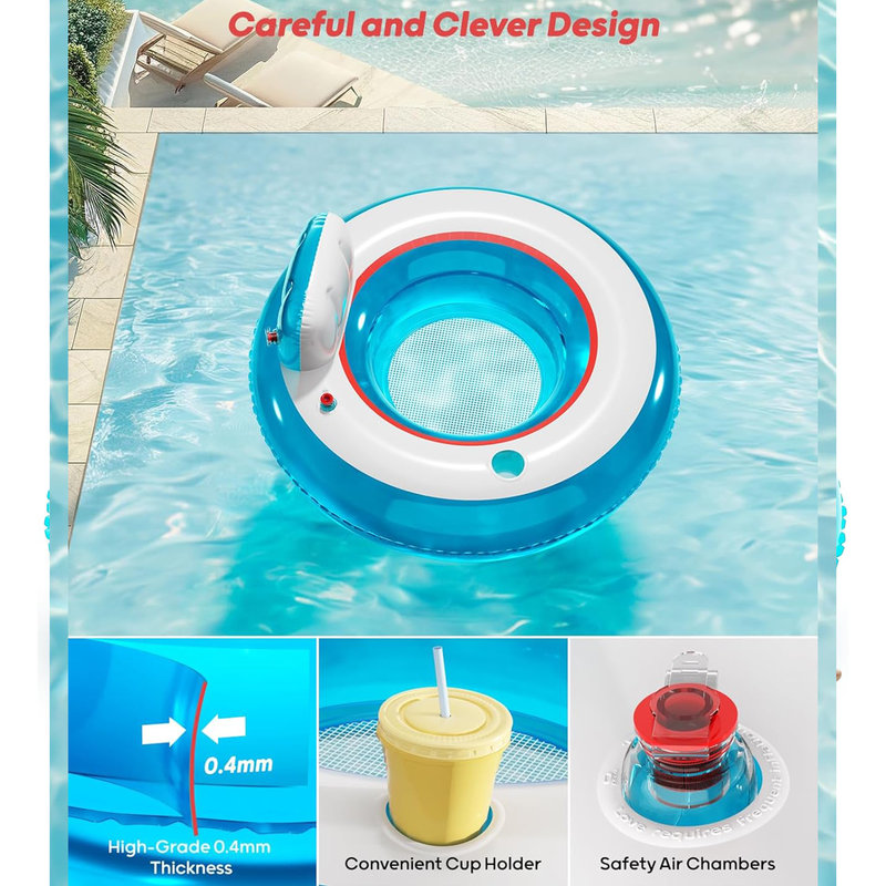 Kovity Inflatable Pool Floats with Backrest & Cup Holder, 44" Thickened ...
