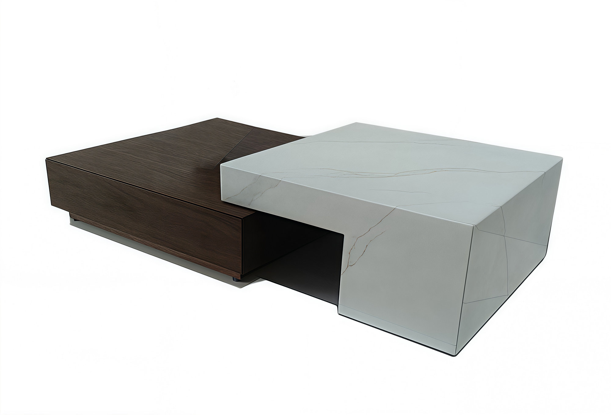 Hokku Designs Modular Coffee Table Set Marble Side & Walnut Base 31 ...
