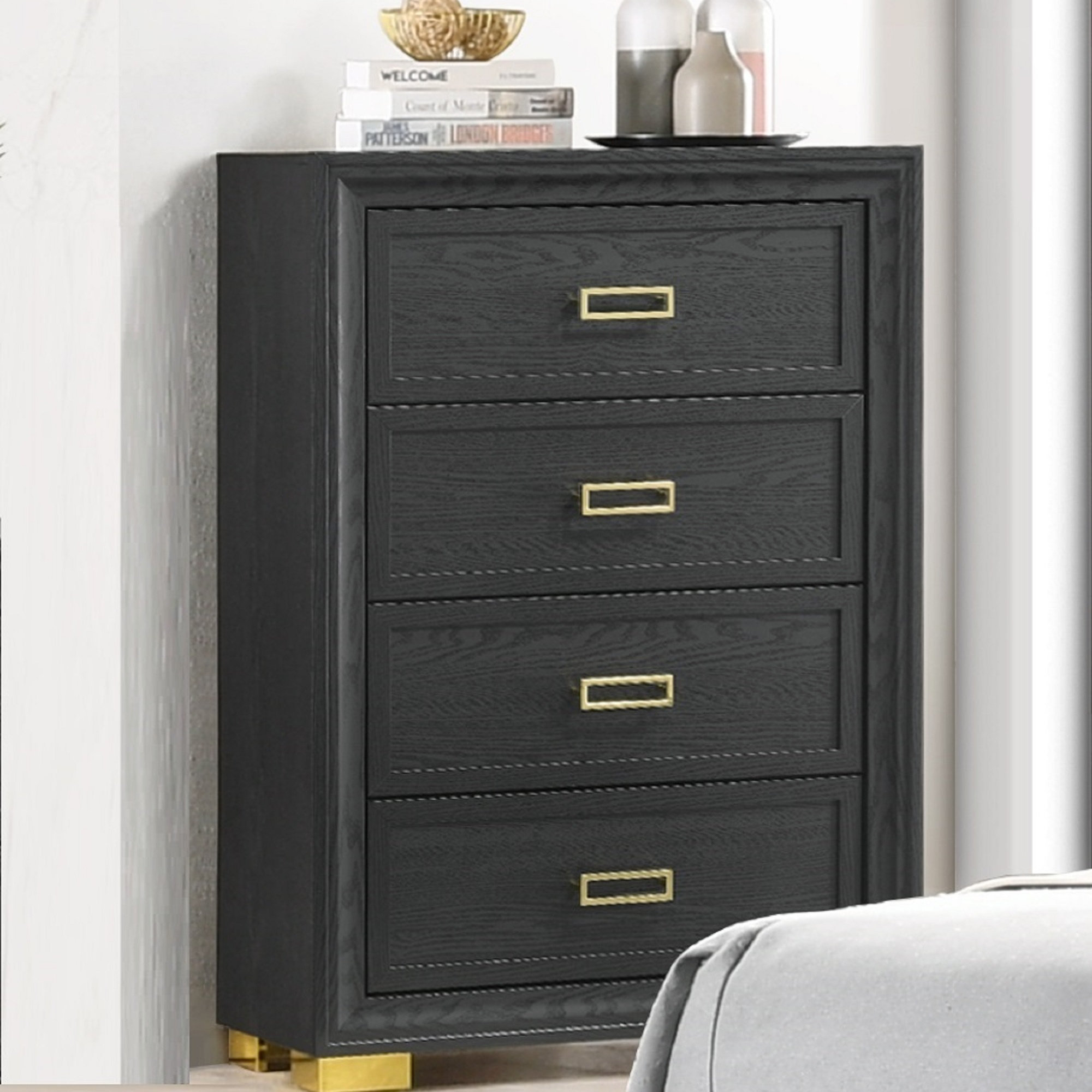 Mercer41 Glamorous 1Pc Modern Glam Style 4-Drawer Chest Dark Grey ...