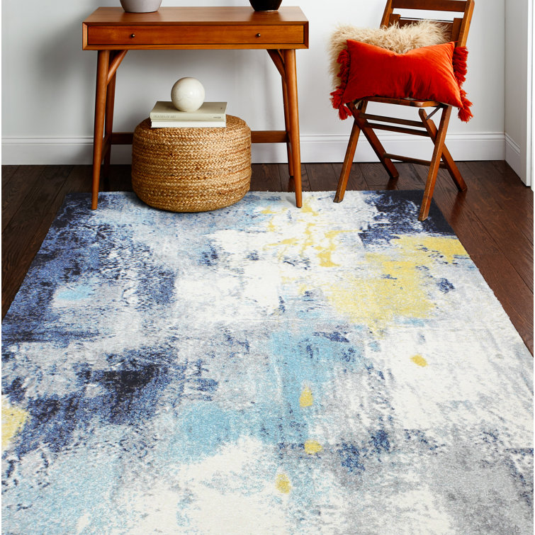 Hashtag Home Coughlin Abstract Ivory/Blue Area Rug & Reviews | Wayfair