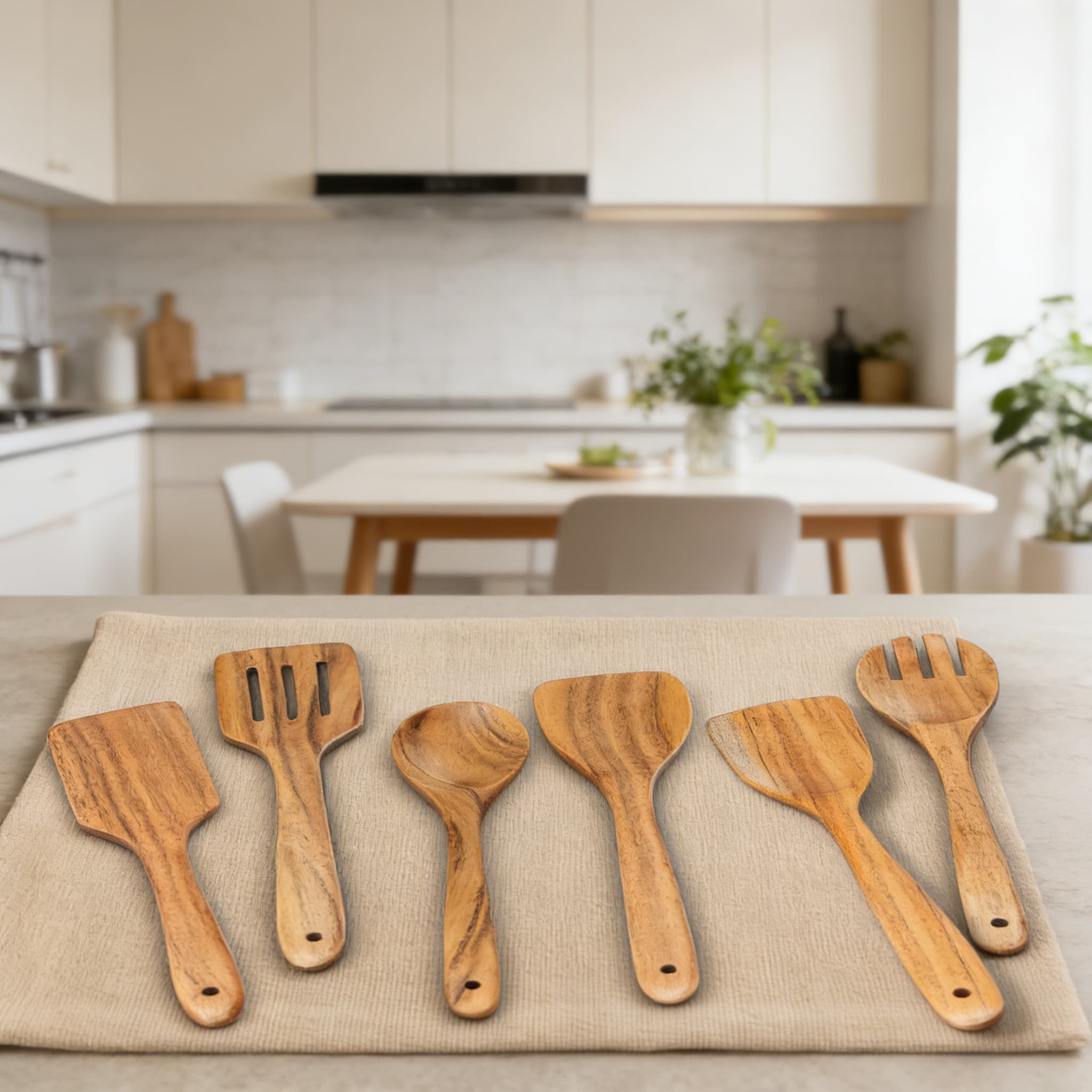 wuyi Acacia Wood Spatula Set, 6-Piece Wooden Kitchen Utensils For ...