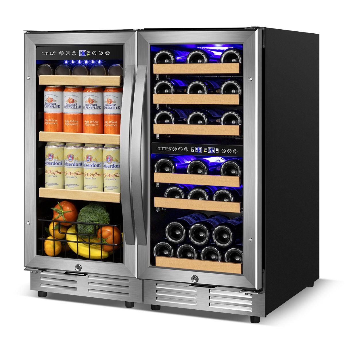 Tittla 30" Wine & Beverage Refrigerator Triple Zone 30 Bottle & 130 Can ...