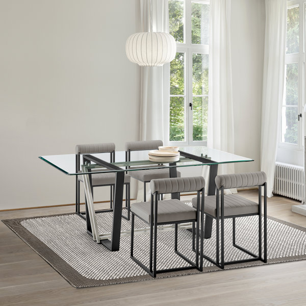 Orren Ellis Mirriah 5 Piece Rectangular Glass Dining Table Set with ...