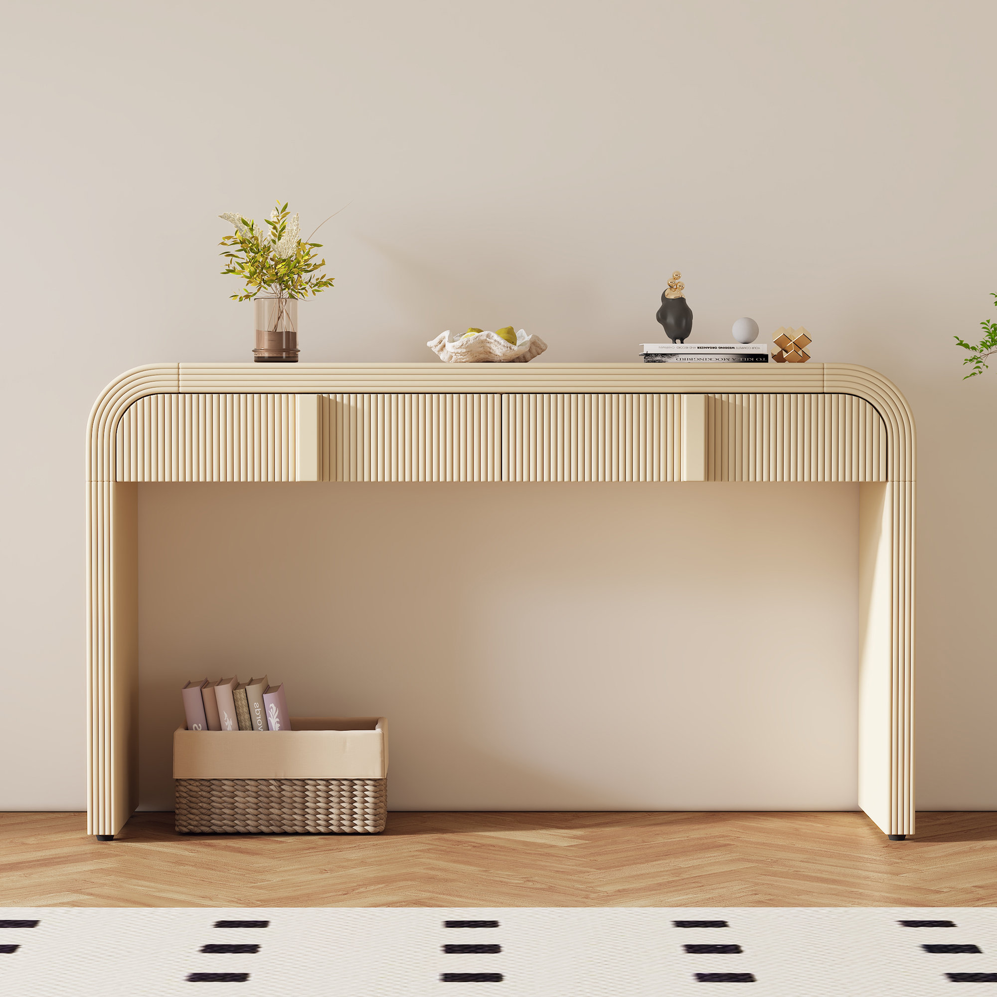 Hokku Designs Elegant Rounded Console Table with Two Drawers and a ...