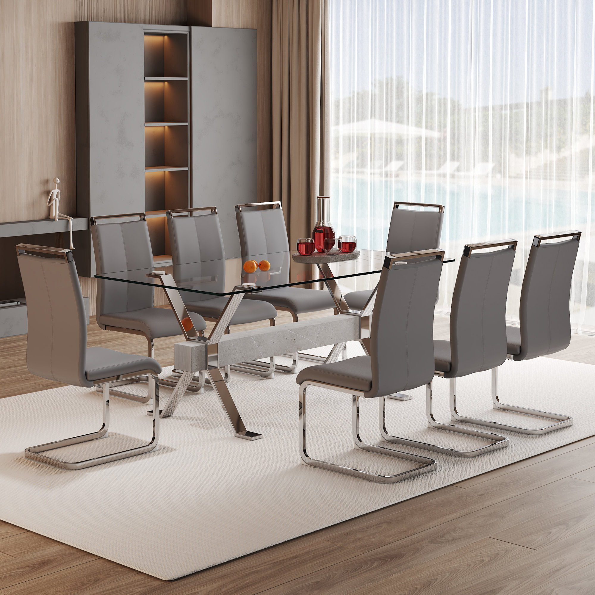 Orren Ellis Elegant Transparent Tempered Glass Dining Table Set - 71 ...