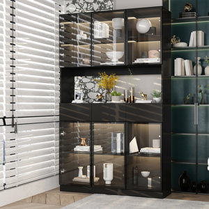 Ivy Bronx Multi-Compartment Glass Door Bookshelf With Tri-Color LED ...